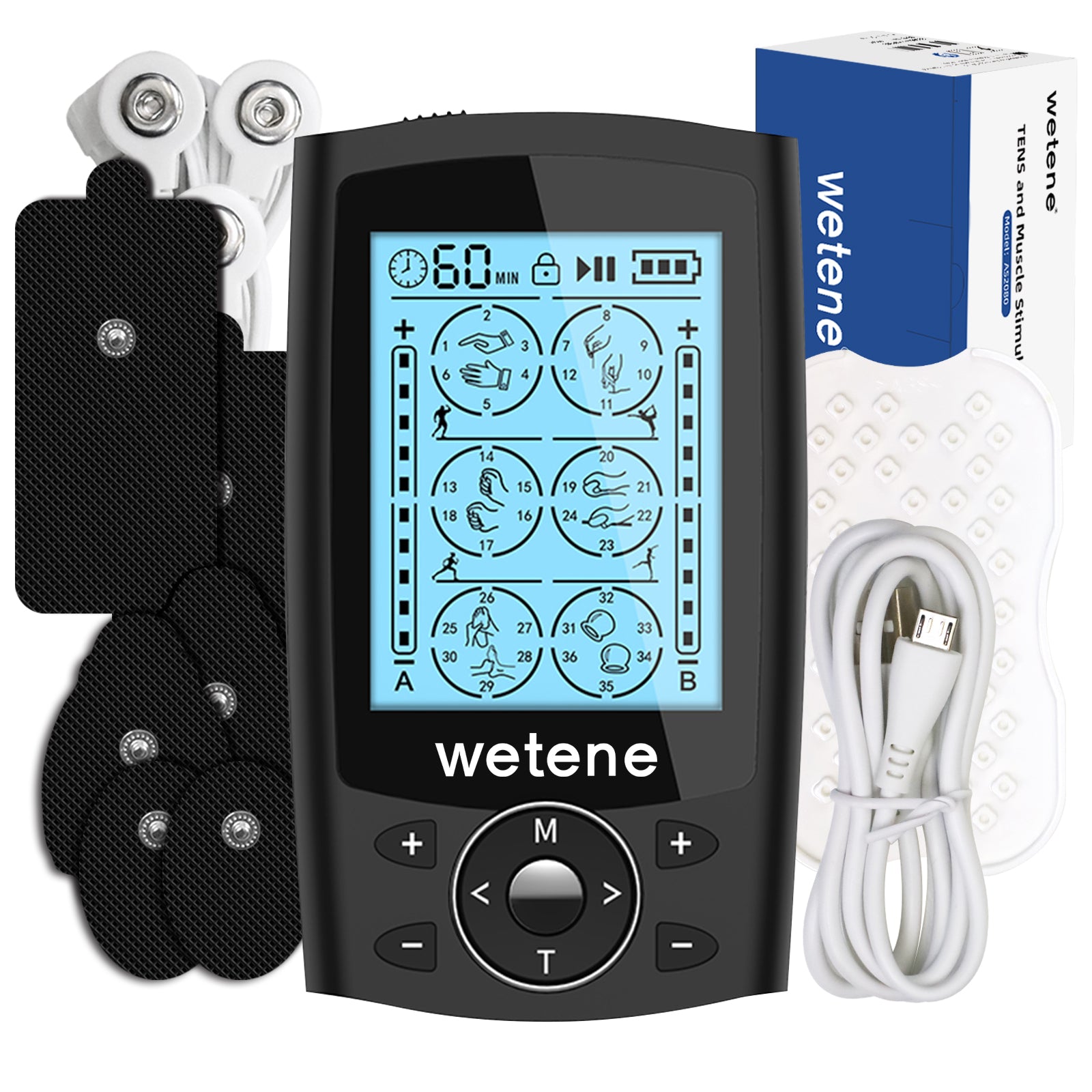 Wetene TENS Unit Rechargeable Muscle Stimulator EMS Dual Channel with ...